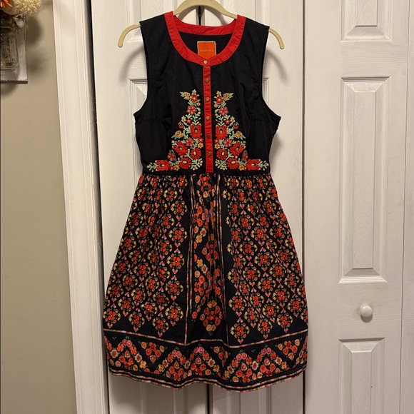Modcloth | Dresses | Modcloth Black Dress With Red And Green Embroidery ...